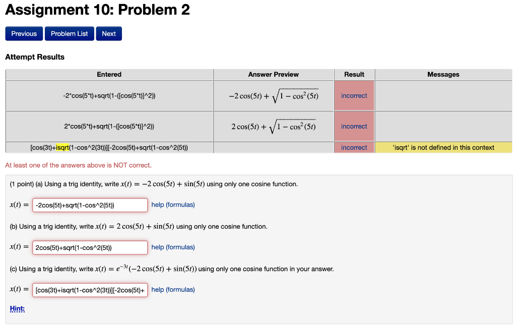 Solved Assignment 10 Problem 2 Previous Problem List Next 6793