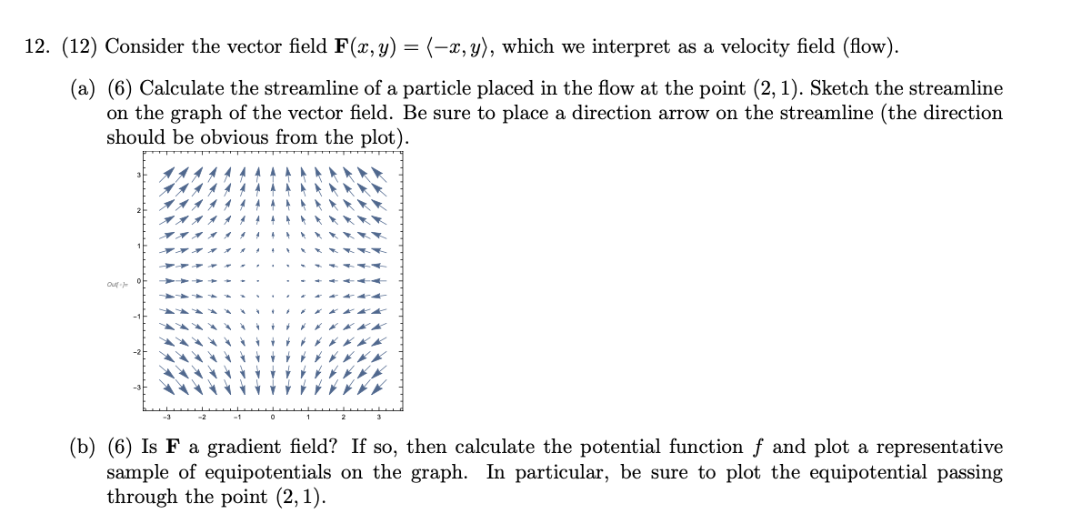 Solved 12. (12) Consider the vector field F(x, y) = (-x, y), | Chegg.com