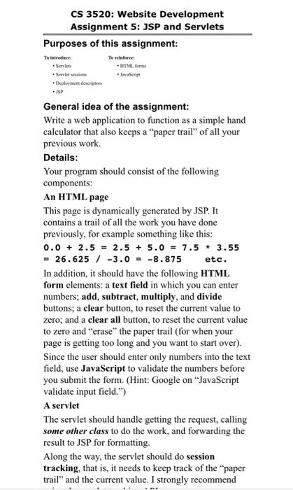 Solved CS 3520: Website Development Assignment 5: JSP and | Chegg.com