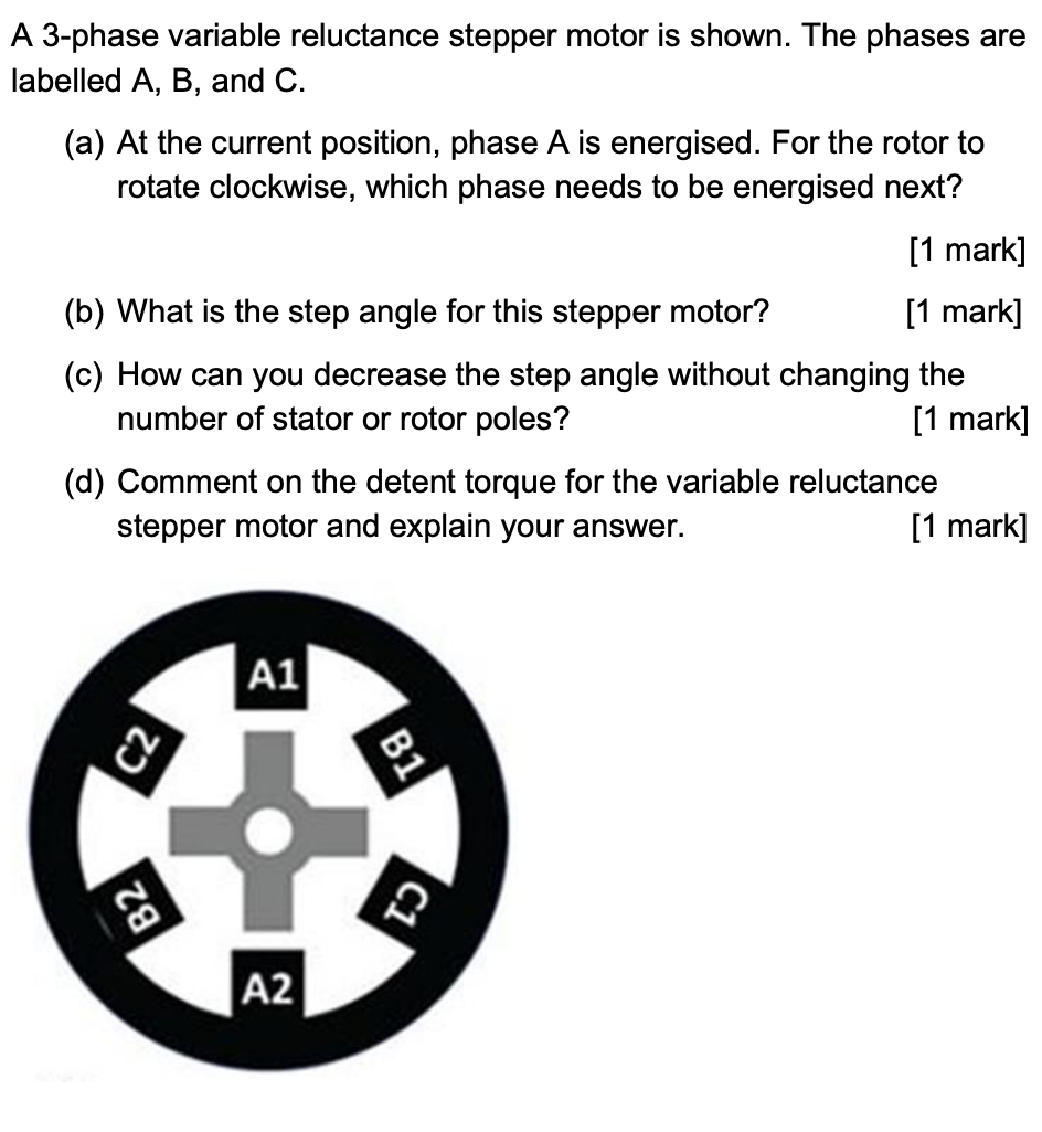 Solved 3-phase variable reluctance stepper motor is shown. | Chegg.com