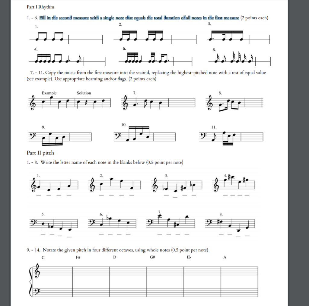 Solved Part I Rhythm 1. - 6. Fill in the second measure with | Chegg.com