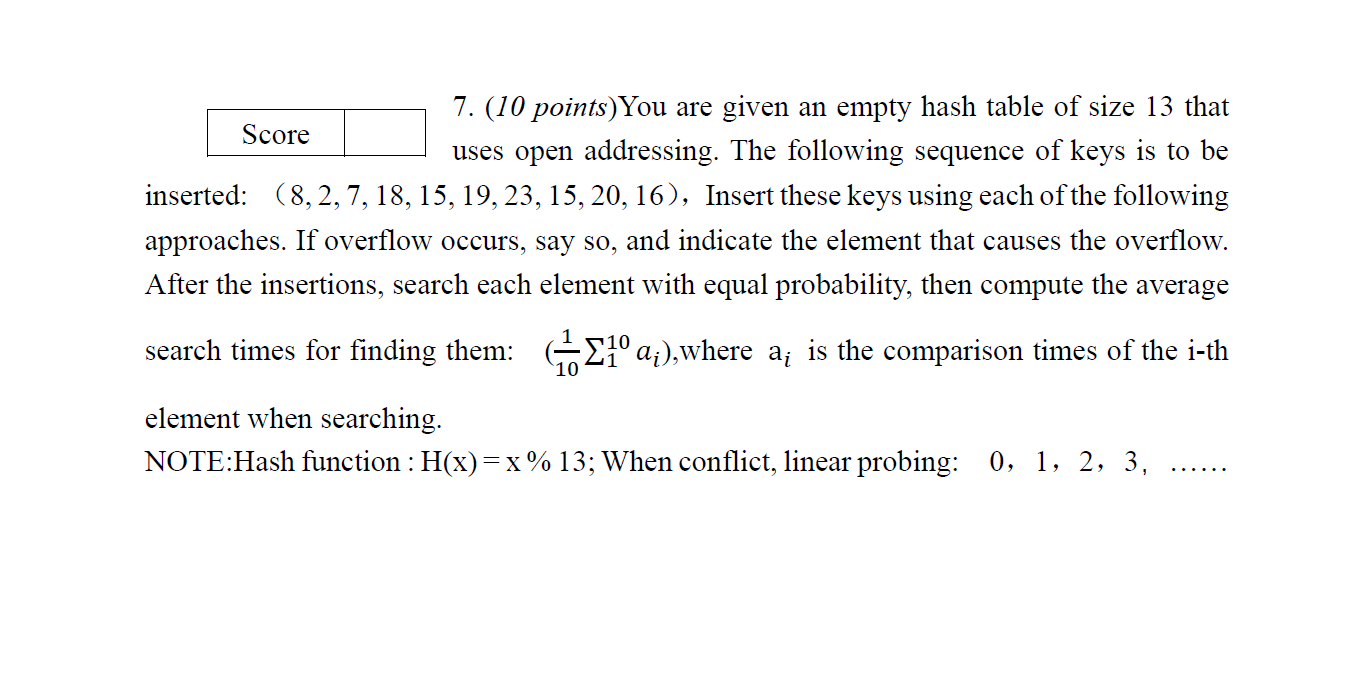 Solved 7 10 Pointsyou Are Given An Empty Hash Table Of 7650