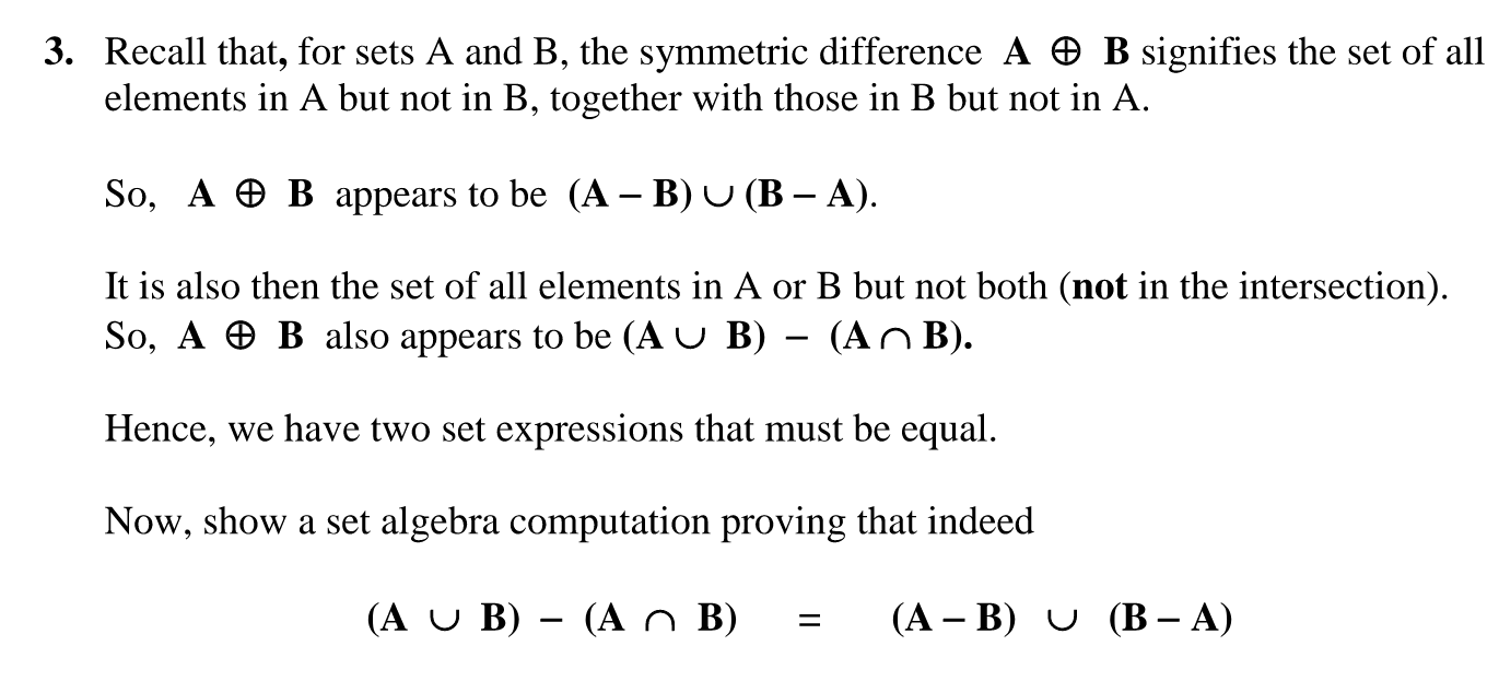 Solved 3. Recall that, for sets A and B, the symmetric | Chegg.com