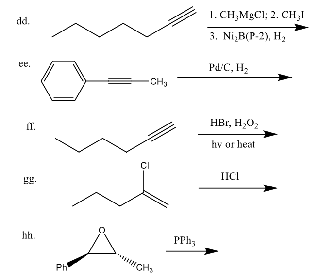 Solved 1. CH3MgCl; 2. CHŽI dd. 3. Ni2B(P-2), H2 ee. Pd/C, H2 | Chegg.com