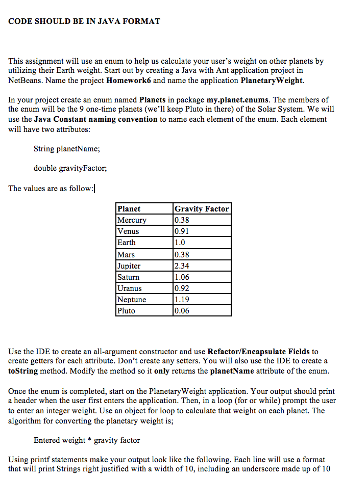 Solved CODE SHOULD BE IN JAVA FORMAT This assignment will | Chegg.com