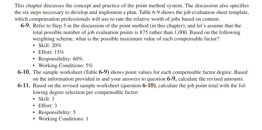 STEP 5: DETERMINE POINT VALUES FOR EACH COMPENSABLE | Chegg.com