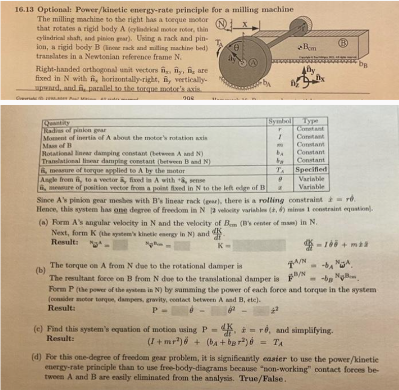 Solved Since A's pinion gear meshes with B's linear rack | Chegg.com