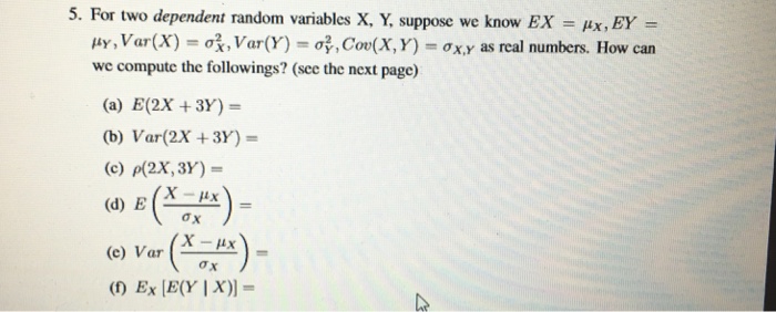 Solved For two dependent random variables X, Y suppose we | Chegg.com