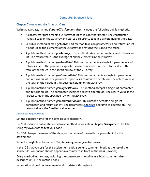 Solved Computer Science II Java Chapter 7 Arrays and the | Chegg.com