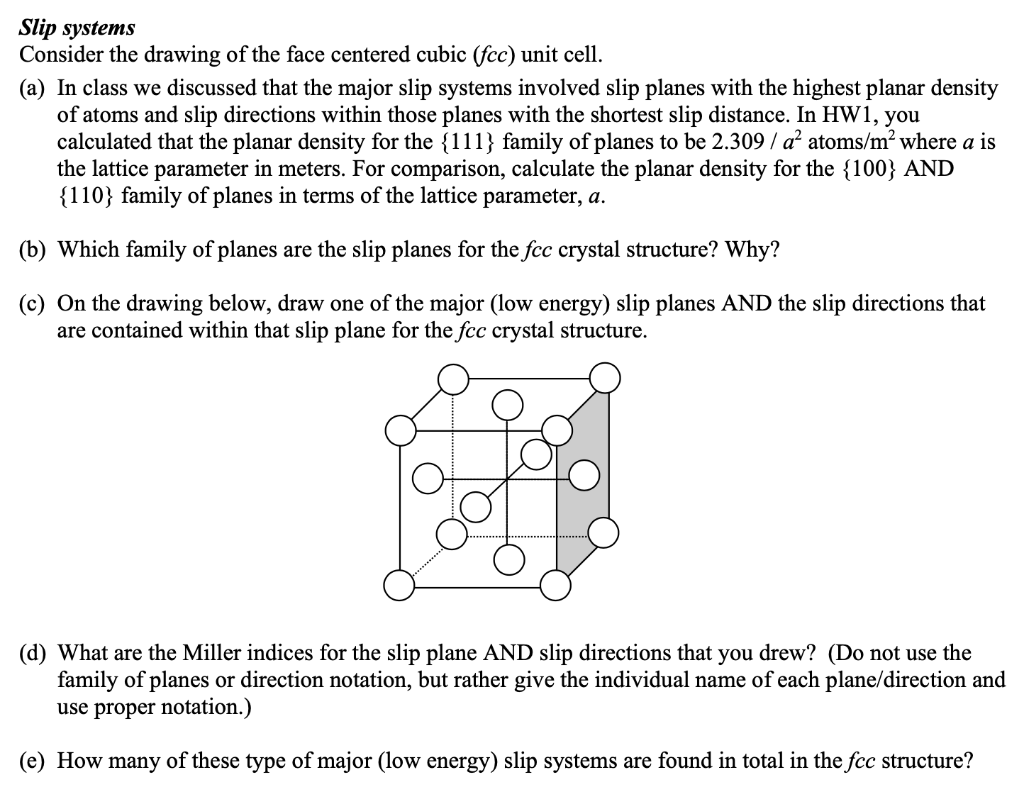 Solved Slip systems Consider the drawing of the face | Chegg.com