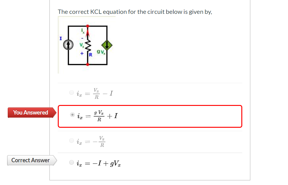 Solved The correct KCL equation for the circuit below is | Chegg.com