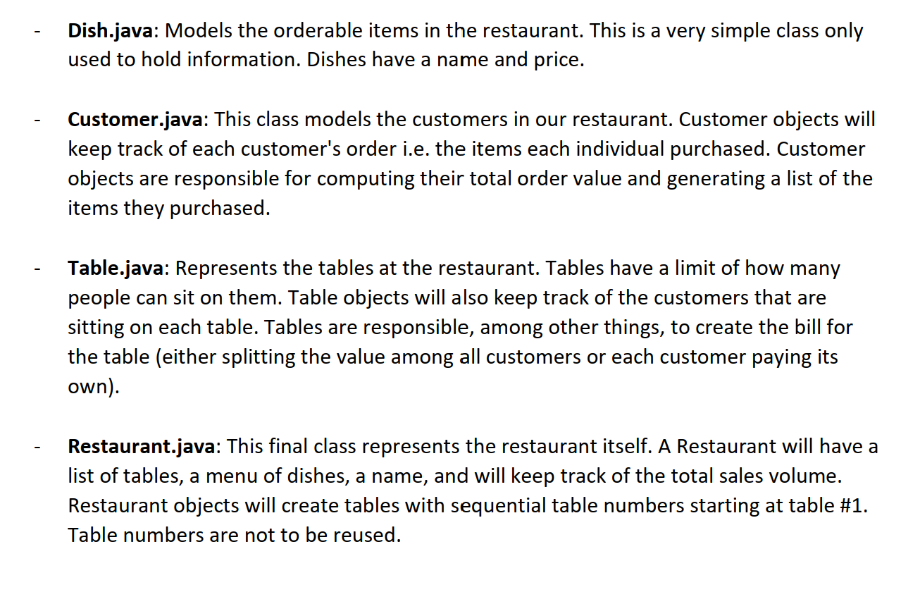 Solved Dish.java: Models the orderable items in the | Chegg.com