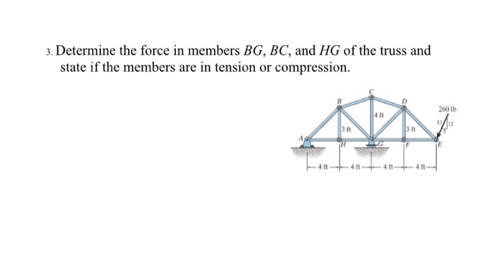 Solved 3. Determine the force in members BG, BC, and HG of | Chegg.com