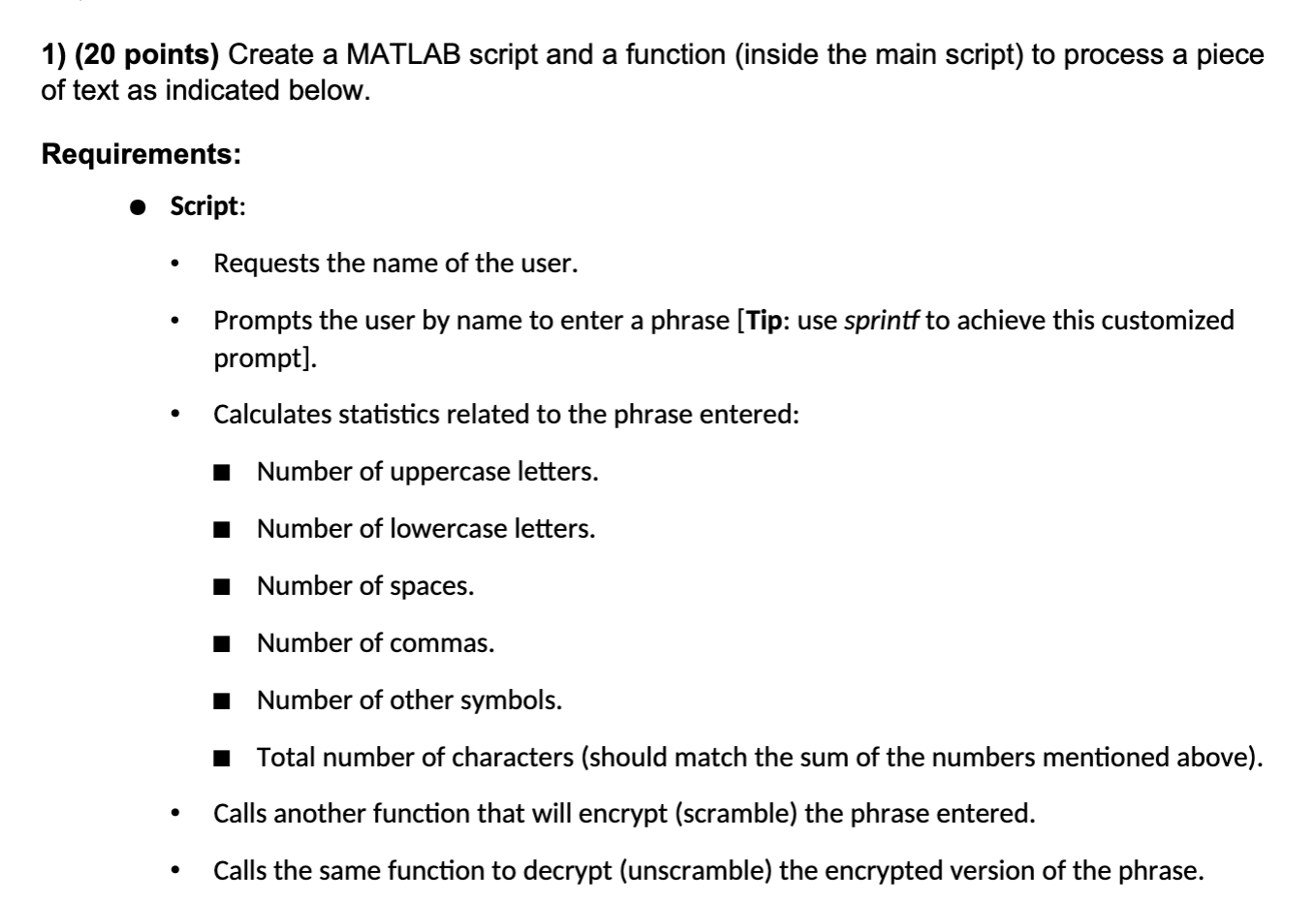 Solved 1 20 Points Create A Matlab Script And A Function 4144