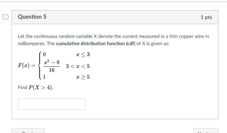 Solved D Question 5 1 pts Let the continuous random variable | Chegg.com