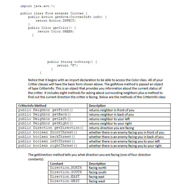 Solved 1. (40 points) "Critters" This assignment will give | Chegg.com
