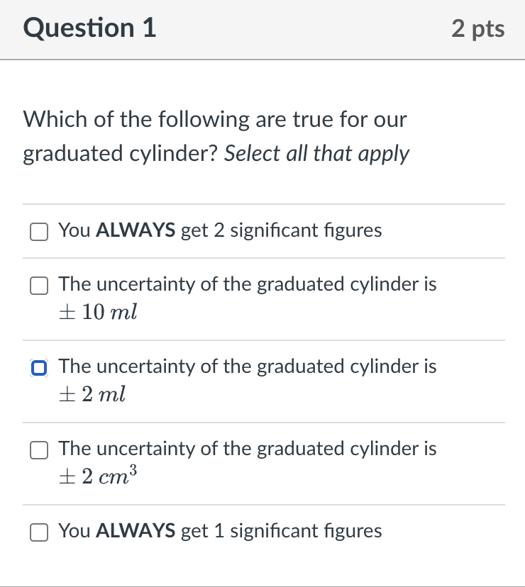 Solved Question 1Knowing that we have a graduated cylinder | Chegg.com