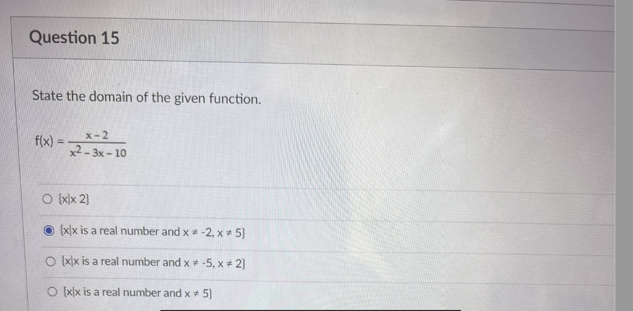 Solved State the domain of the given function. | Chegg.com