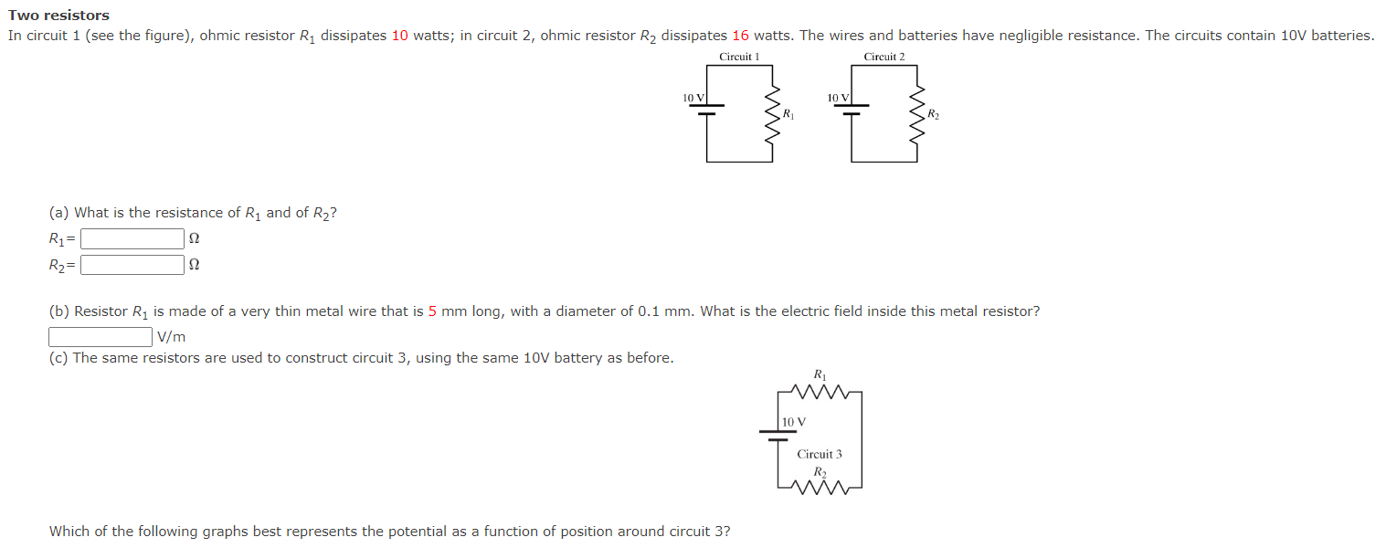 Solved R1=R2=ΩΩ (b) Resistor R1 is made of a very thin metal | Chegg.com