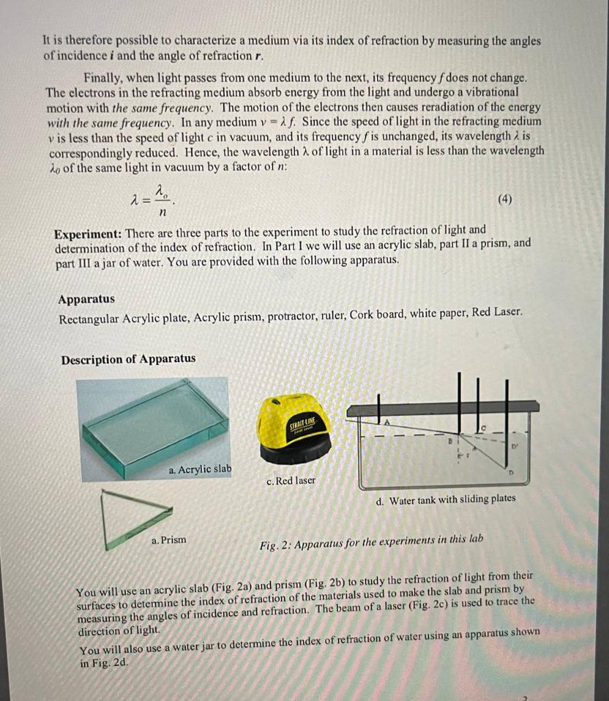 Solved REFRACTION Purpose a. To study the refraction of | Chegg.com