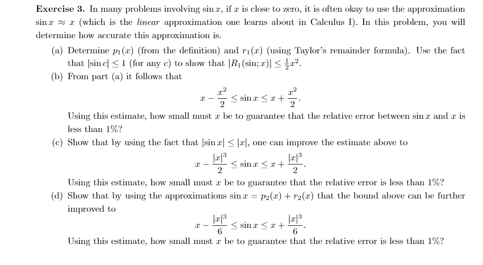 Exercise 3. In many problems involving sinx, if x is | Chegg.com