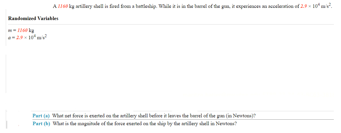 Solved Randomized Variables m=1160 kga=2.9×104 m/s2 Part (a) | Chegg.com