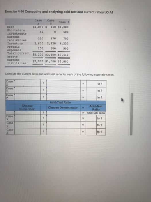 Solved Exercise 4-14 Computing and analyzing acid-test and | Chegg.com