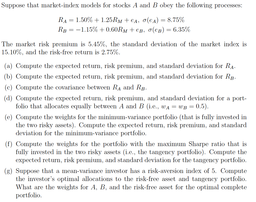 Suppose that market-index models for stocks A and B | Chegg.com