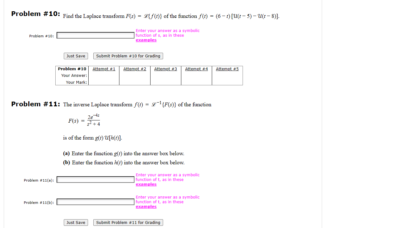 Solved Problem # 10: Find the Laplace transform F(s)=L{f(t)} | Chegg.com