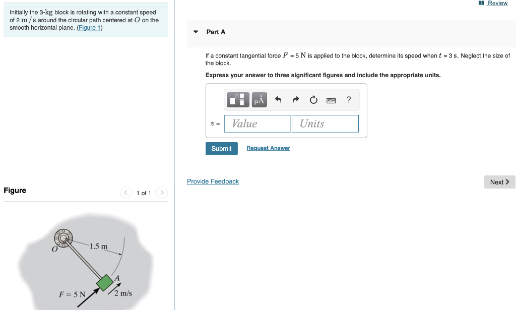 Solved In Review Initially the 3-kg block is rotating with a | Chegg.com