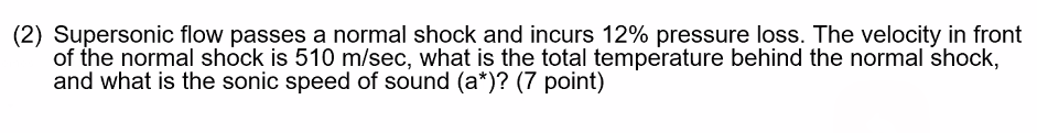 Solved (2) Supersonic flow passes a normal shock and incurs | Chegg.com