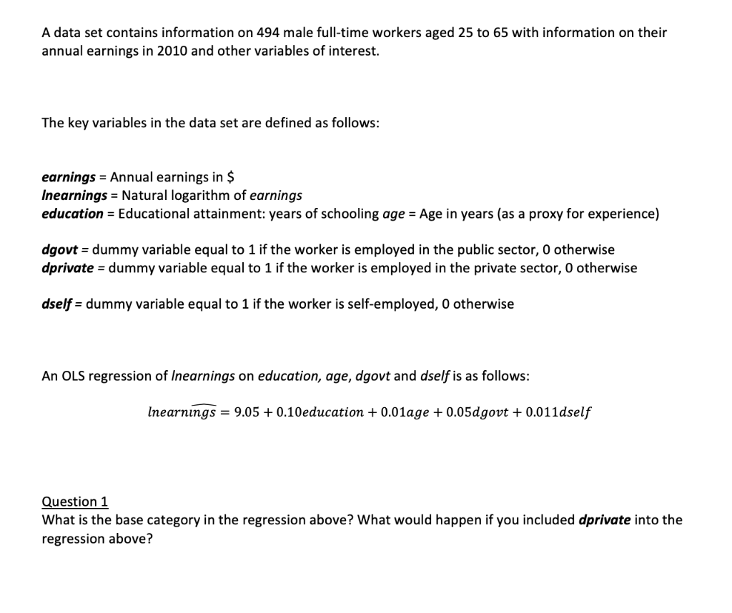 Solved A data set contains information on 494 male full-time | Chegg.com