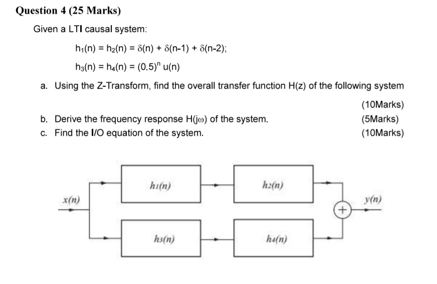 Solved Question 4 (25 Marks) Given a LTI causal system: | Chegg.com