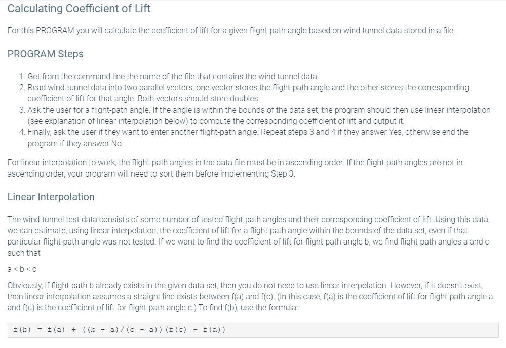 Solved Calculating Coefficient of Lift For this PROGRAM you | Chegg.com
