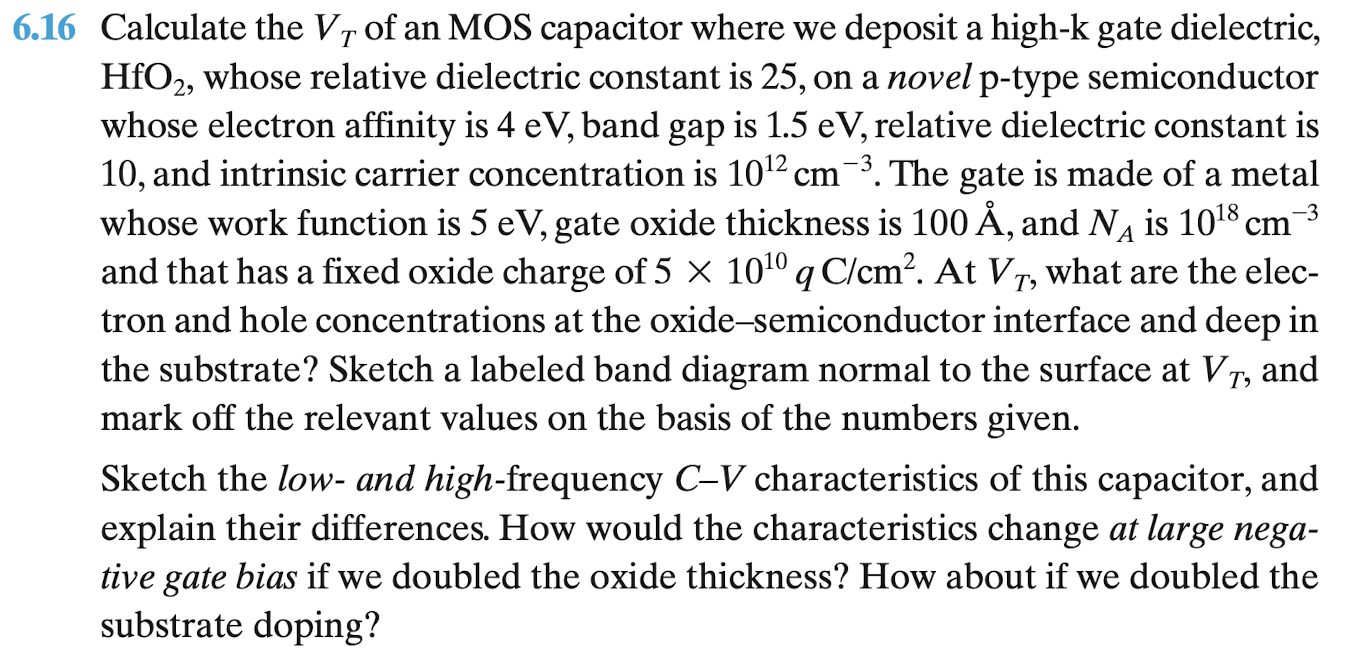 Solved 16 Calculate the VT of an MOS capacitor where we | Chegg.com