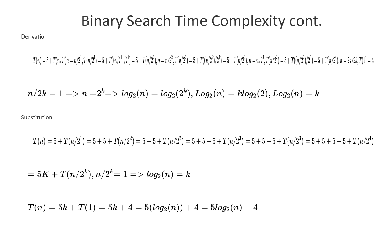 Solved This is an analysis of time of a Binary Search with | Chegg.com