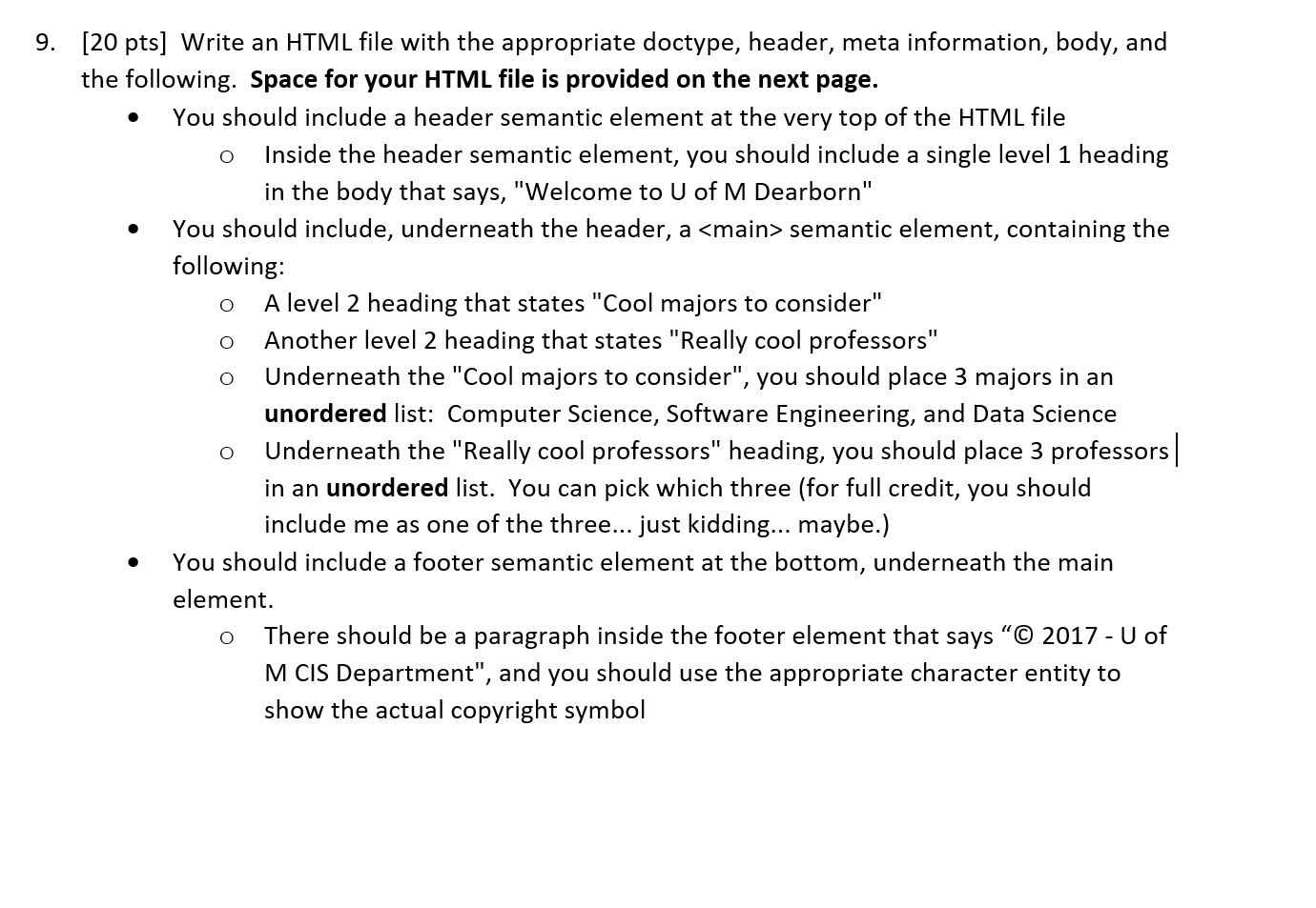 Solved O O O 9. [20 pts) Write an HTML file with the | Chegg.com