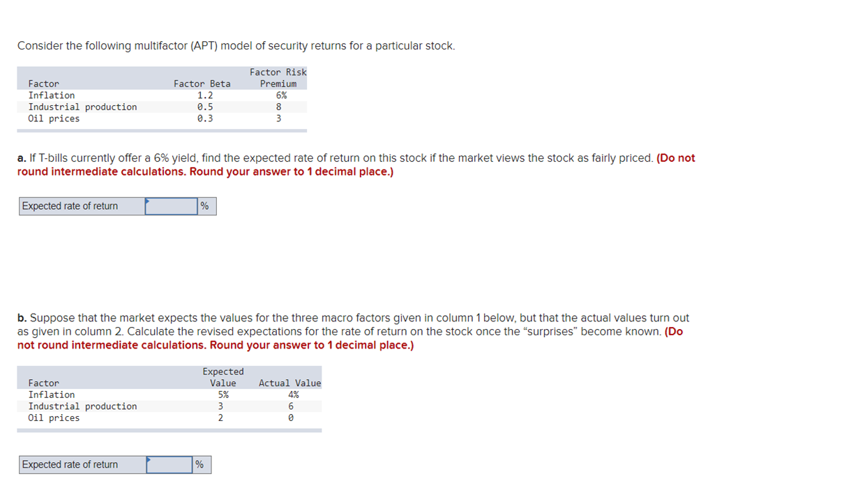 Solved Consider the following multifactor (APT) model of | Chegg.com