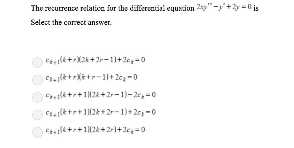 Solved The recurrence relation for the differential equation | Chegg.com