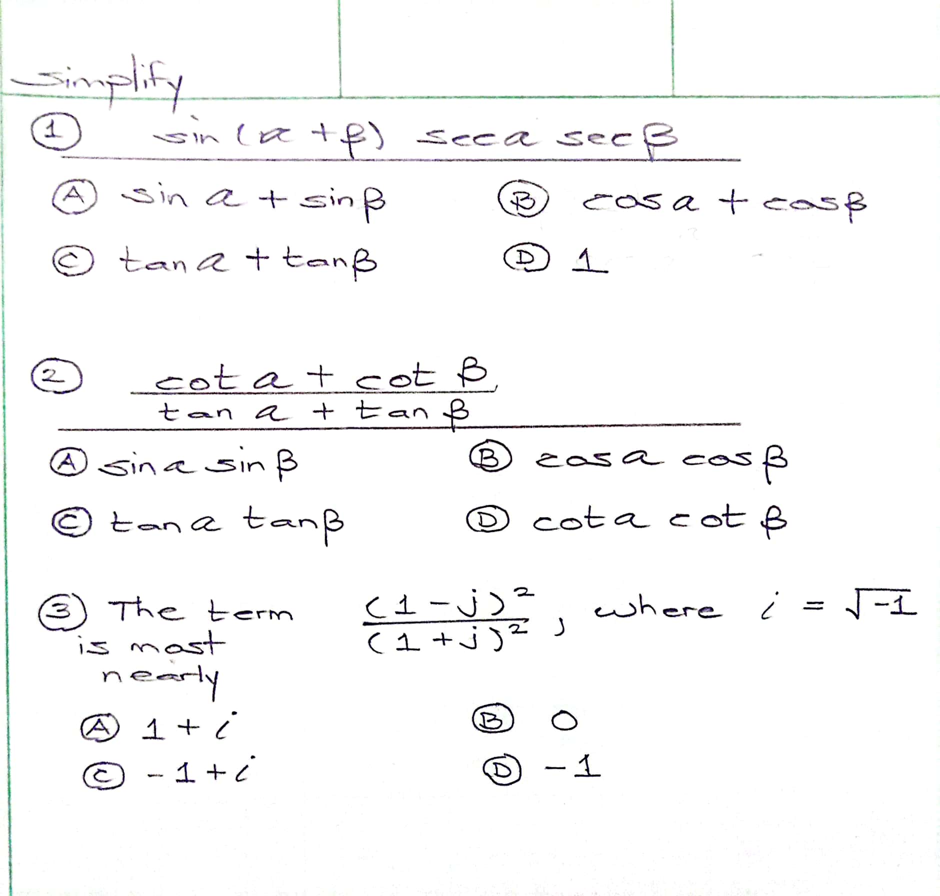 Solved (3) The term (1+j)2(1−j)2, where i=−1 is mast is mast | Chegg.com