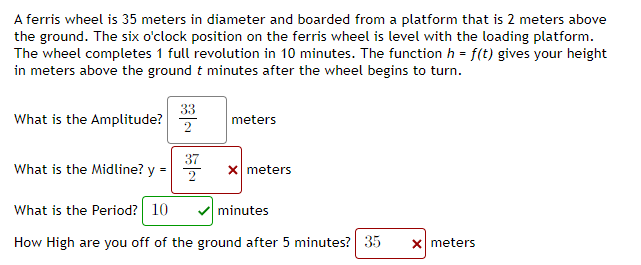 Solved A ferris wheel is 35 meters in diameter and boarded | Chegg.com