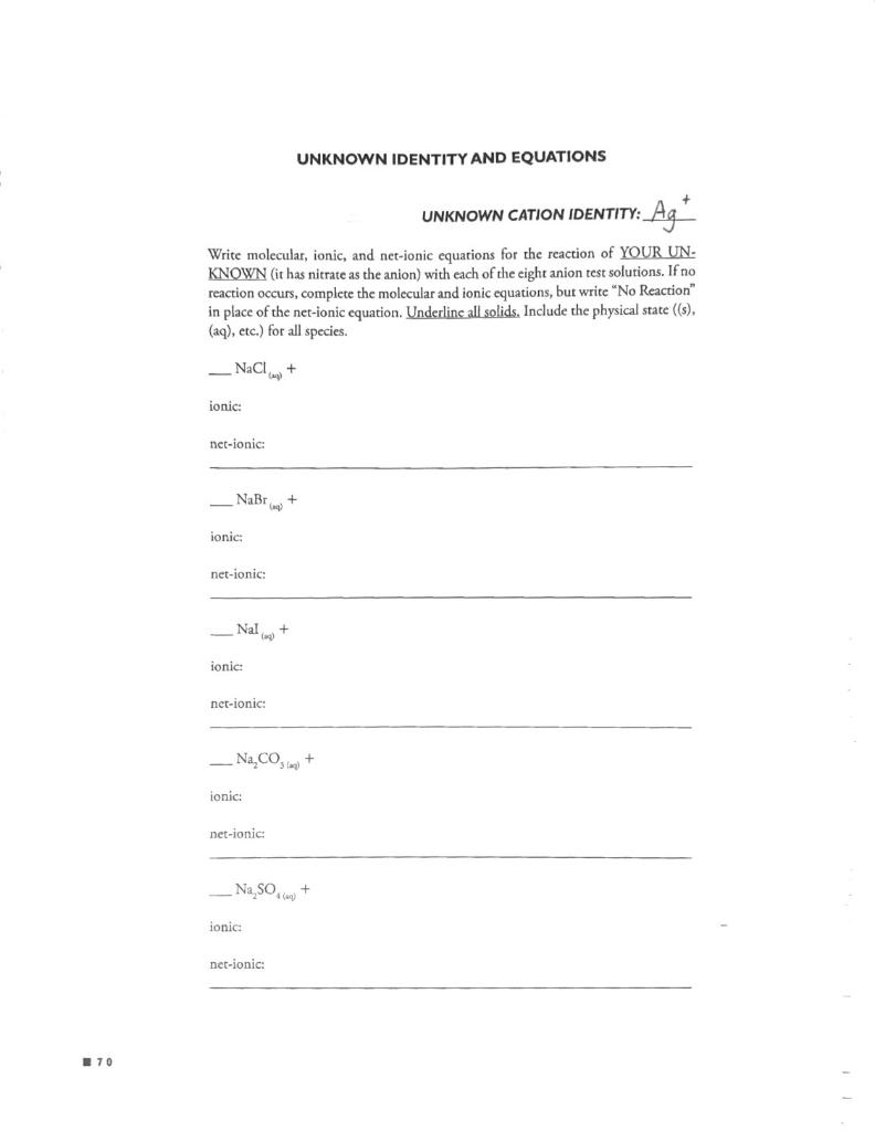 Solved UNKNOWN IDENTITY AND EQUATIONS UNKNOWN CATION | Chegg.com