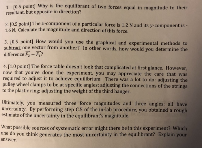 Solved 1. (0.5 point] Why is the equilibrant of two forces | Chegg.com