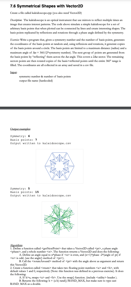 Solved 7.6 Symmetrical Shapes with Vector2D Create a file | Chegg.com