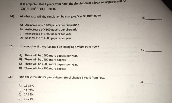 Solved It is projected that t years from now, the | Chegg.com