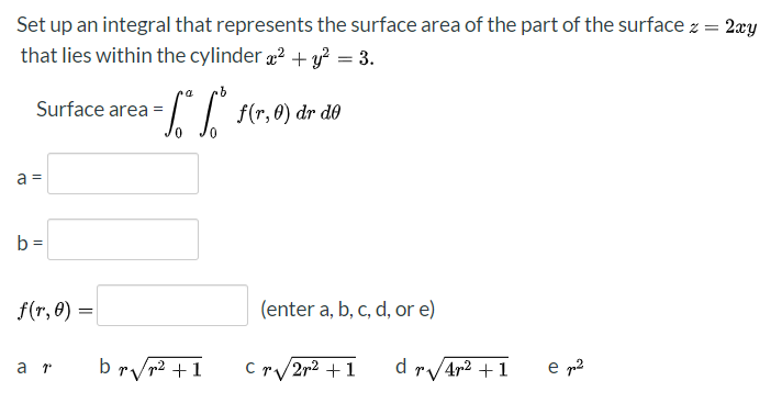 Solved Set up an integral that represents the surface area | Chegg.com