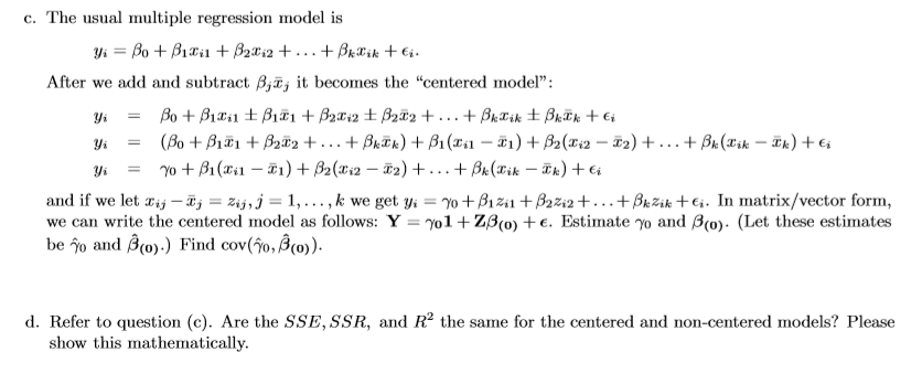 Solved c. The usual multiple regression model is Yi = Bo + | Chegg.com