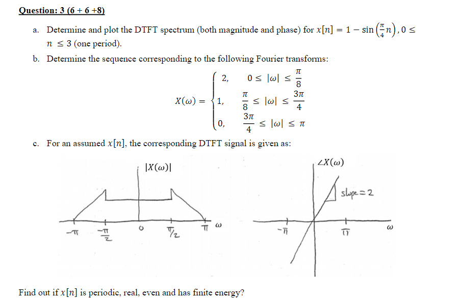 Solved Question: 3 (6 + 6 +8) a. Determine and plot the DTFT | Chegg.com