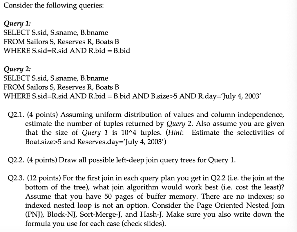 Consider the following schema Sailors(sid, sname, | Chegg.com