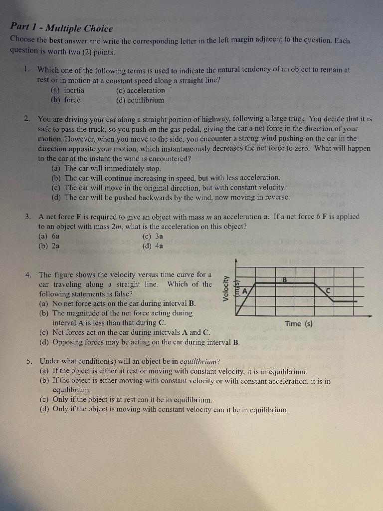 Solved Part 1 - Multiple Choice Choose the best answer and | Chegg.com